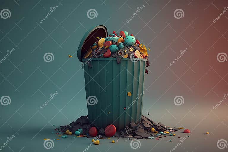 Garbage Bin with Small Hill of Overflowing Garbage Stock Illustration ...