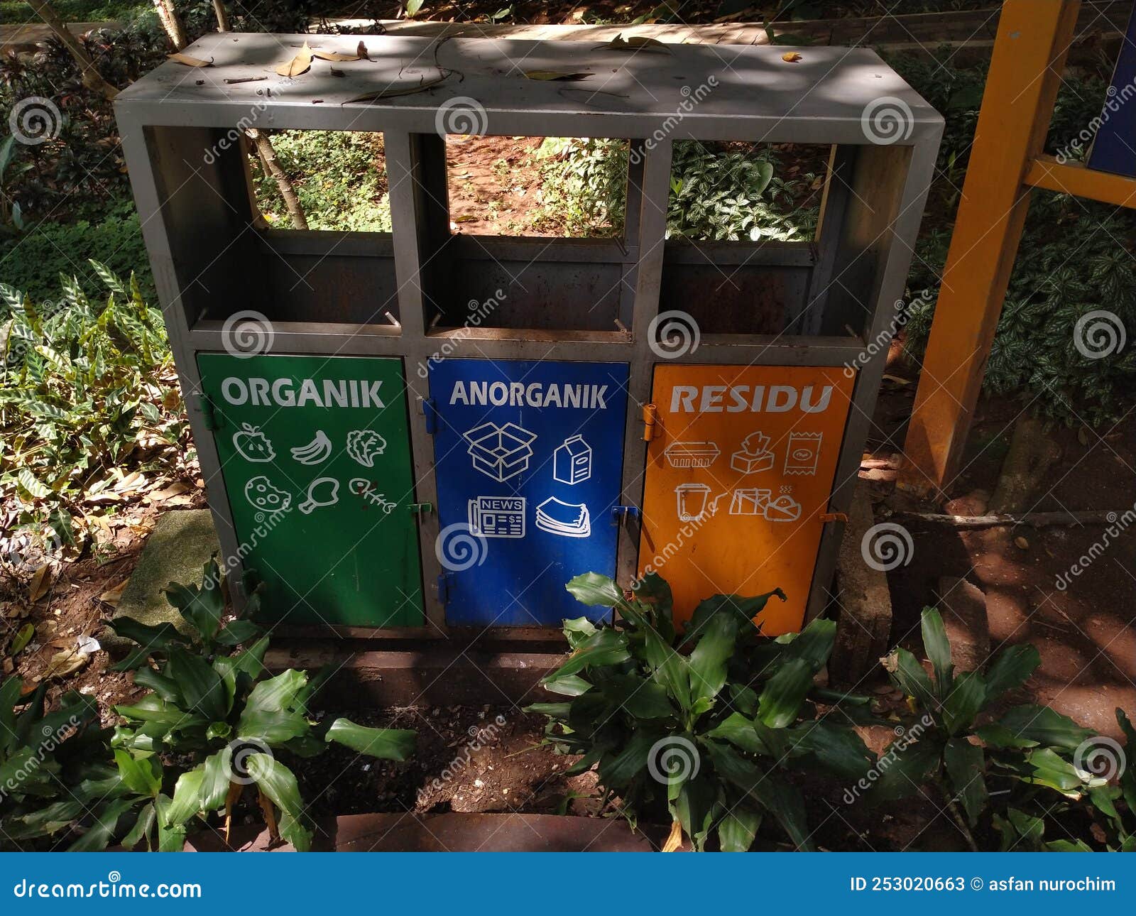 Garbage Bin with Three Separate Types of Waste. Placed in the Corner of ...