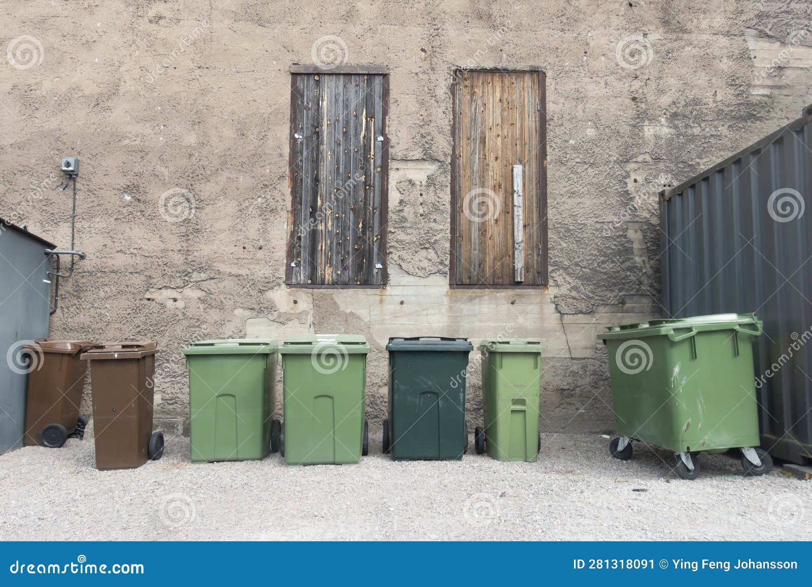 Garbage bins in back yard stock image. Image of pollution - 281318091