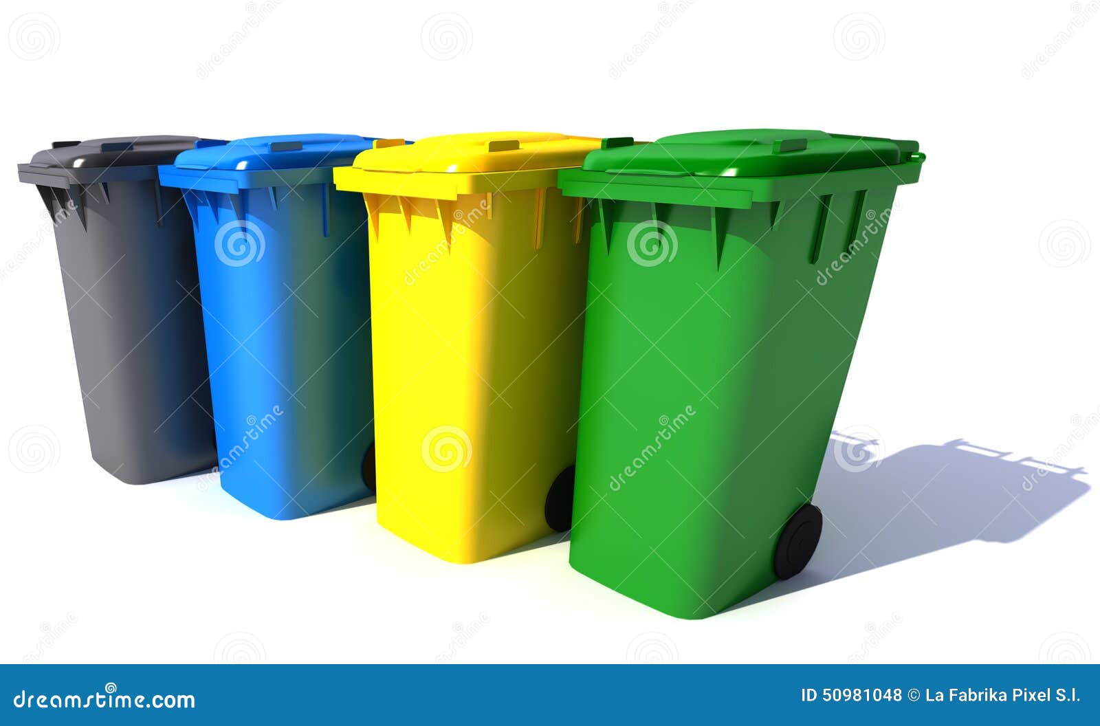 Garbage bins in colors stock photo. Image of wheeled - 50981048