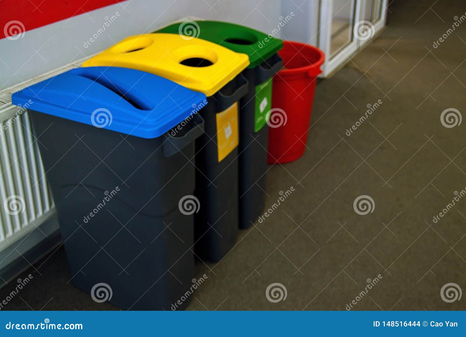 Garbage Bins With Colour Coded Lids For Recycling And Sorting Different ...