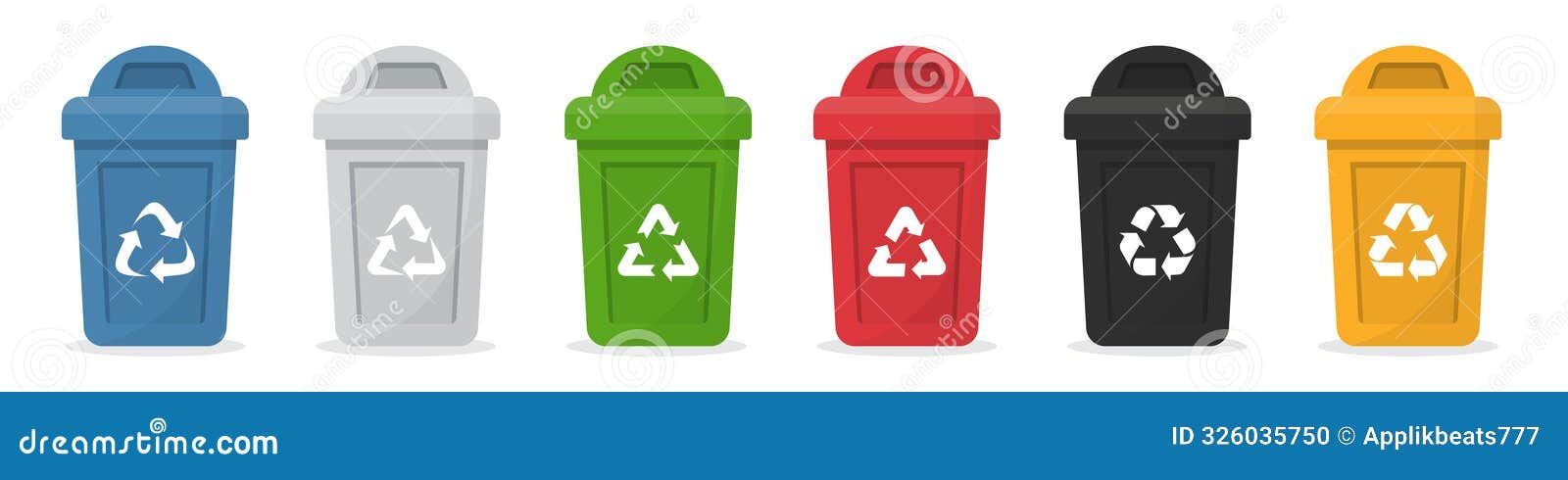 Garbage Bins Containers in a Flat Design with Recycle Symbols. Plastic ...