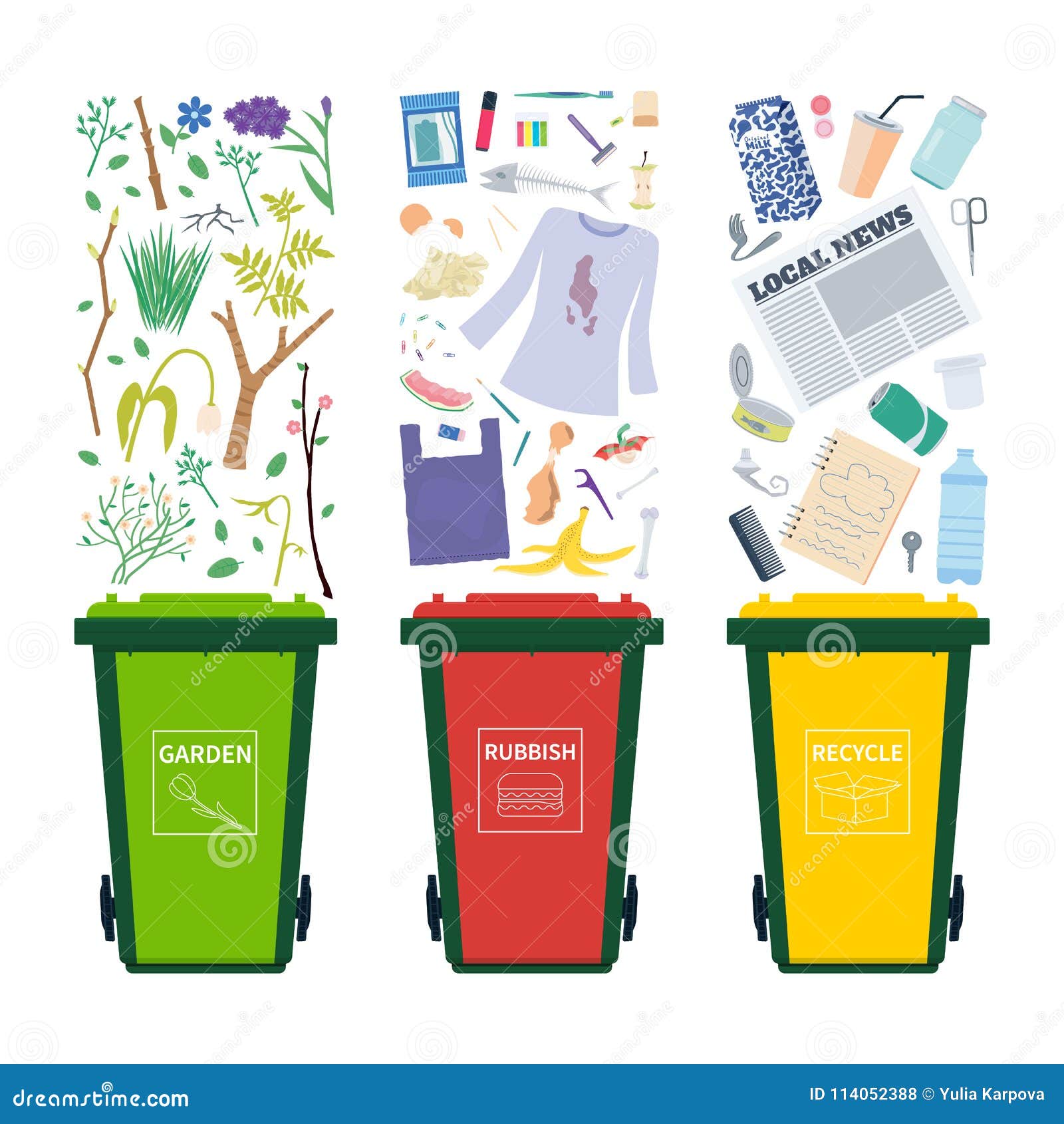 Garbage Bins with Different Waste - Recycle, Organic, General Stock ...