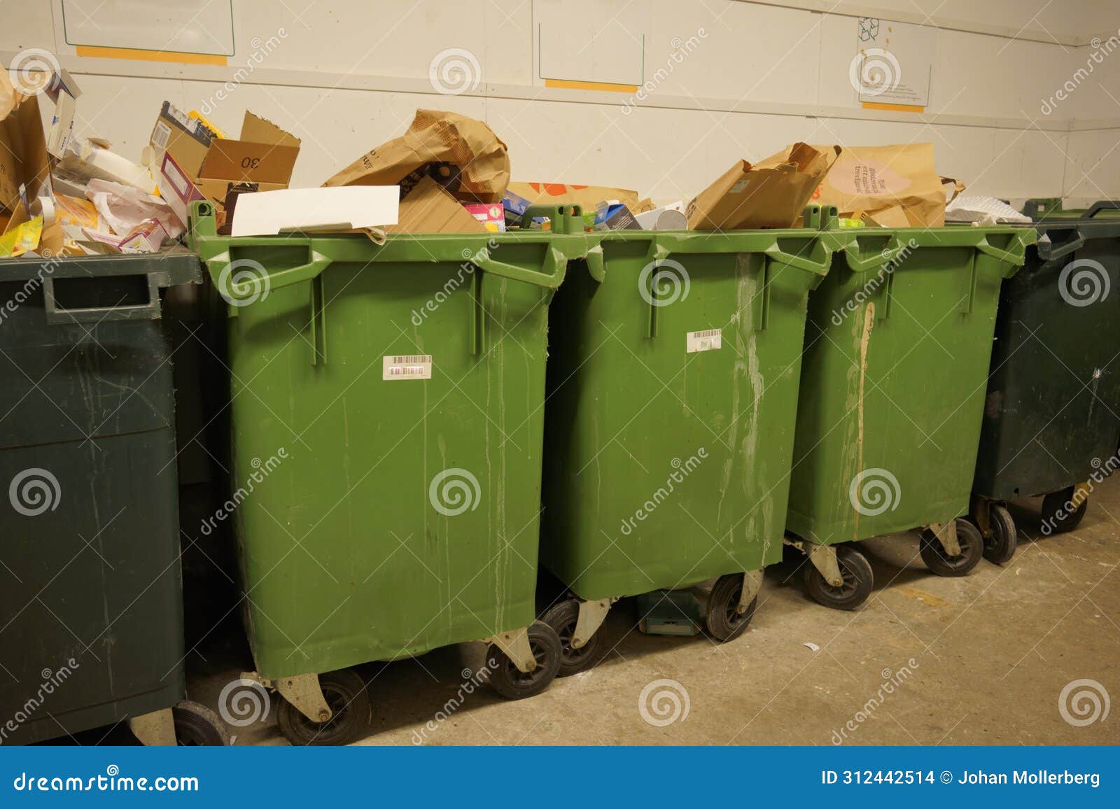 Garbage Bins for Garbage and Recycling Stock Photo - Image of corridor ...