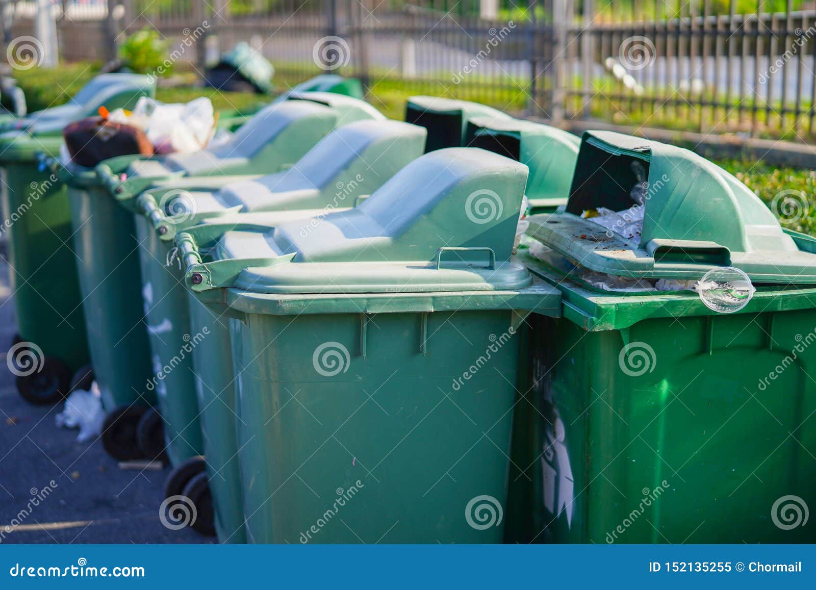 Garbage Bins Overflow in Park : Environment Concept Stock Image - Image ...