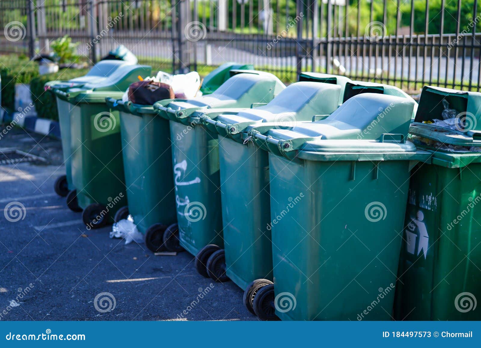 Garbage Bins Overflow in Park Stock Image - Image of container, area ...