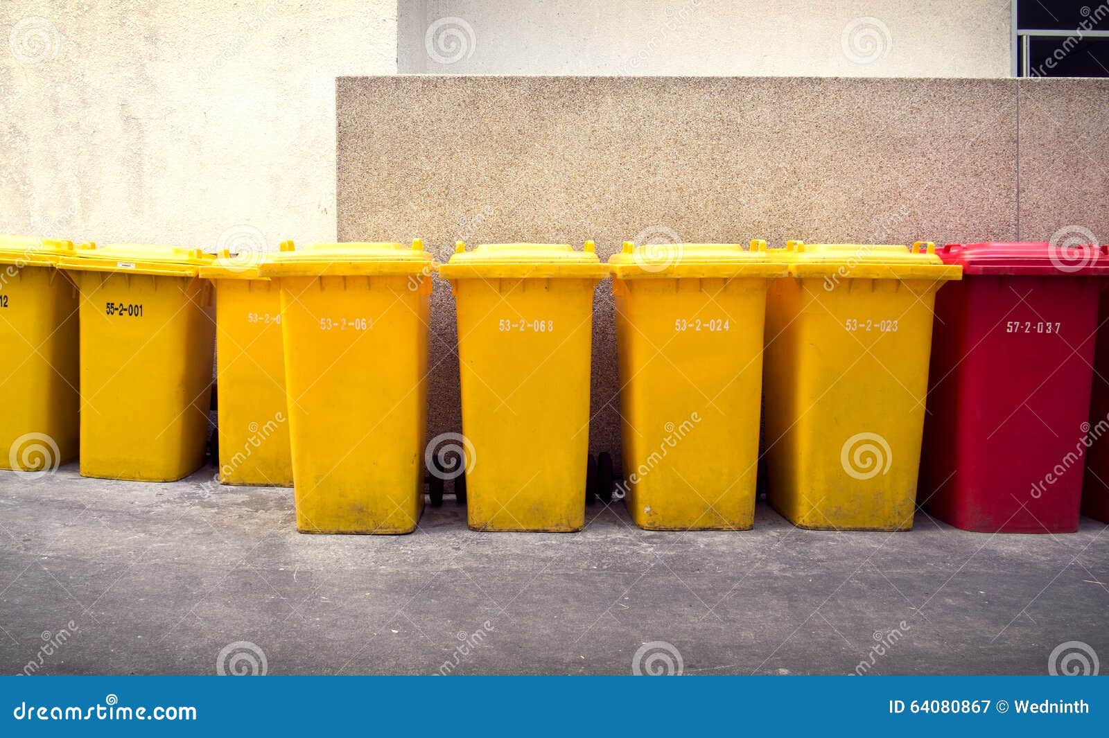 Garbage Bins, Yellow and Red Stock Image - Image of public, dustbin ...