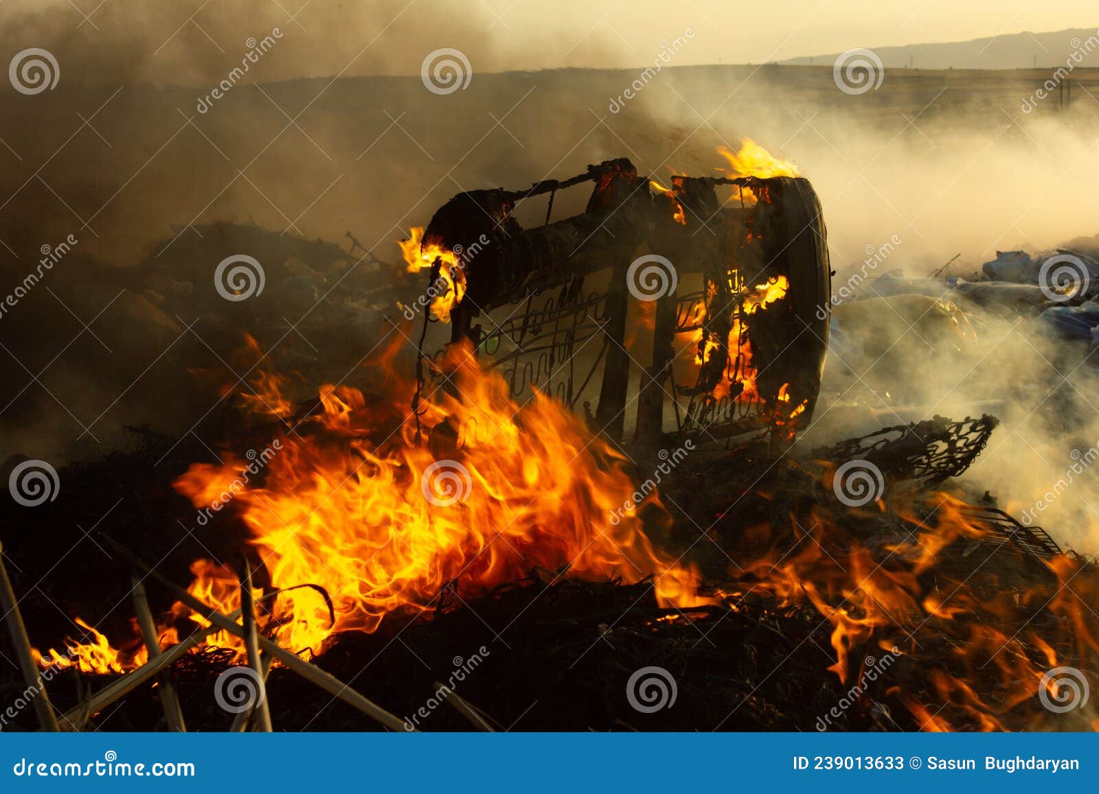 Garbage is Burning in the Dump Stock Image - Image of polluted ...