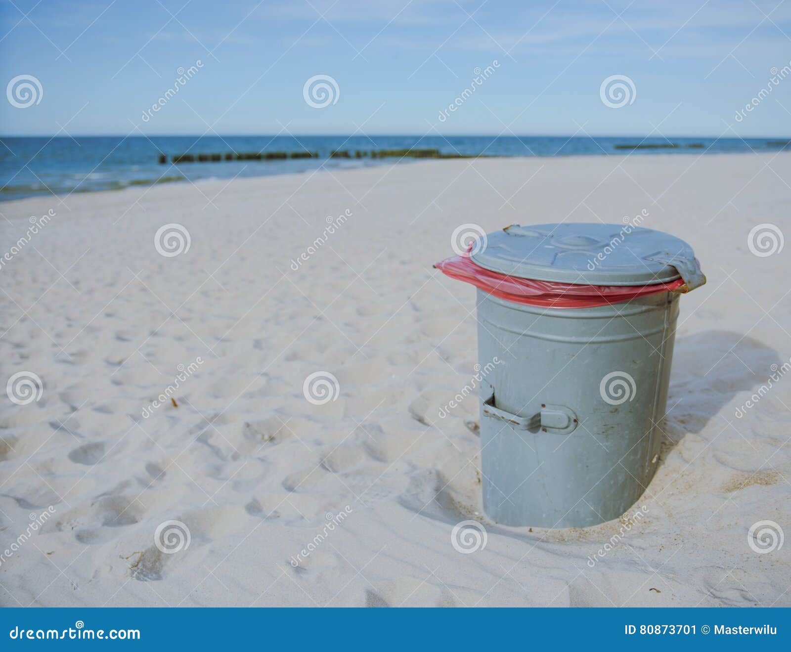 Garbage can at the beach stock image. Image of garbage - 80873701
