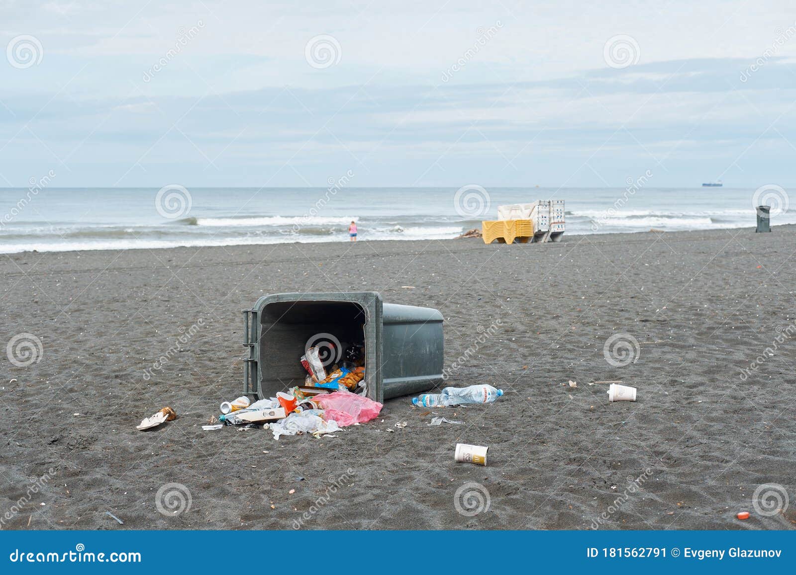 Garbage can on the beach stock image. Image of package - 181562791
