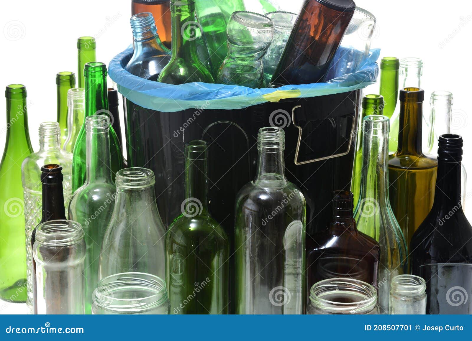 Garbage Can with Bottles for Recycling on White Stock Image - Image of ...