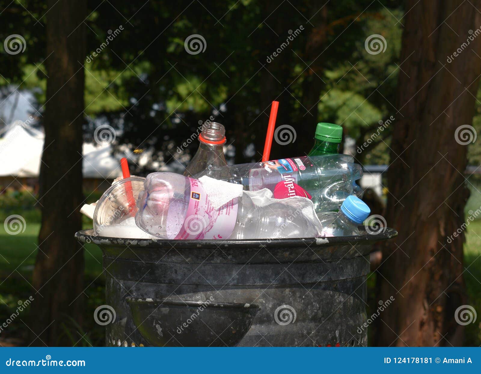 Plastic Waste Polluting Into Nature. Rubbish And Bottles Floating On ...