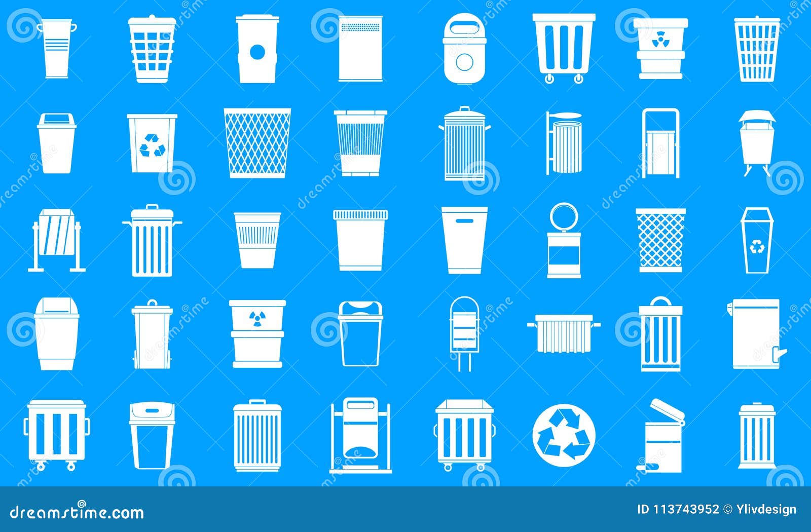 Garbage Can Icon Blue Set Vector Stock Vector - Illustration of icon ...