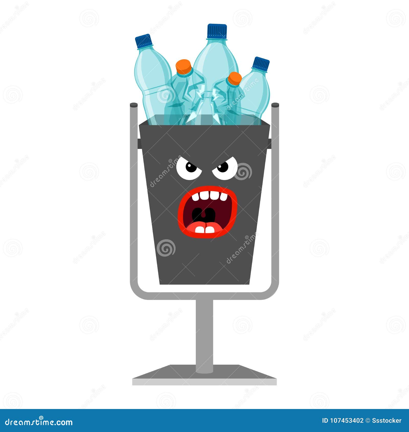 Plastic Trash Can Cartoon Character With Sad Expression Vector ...