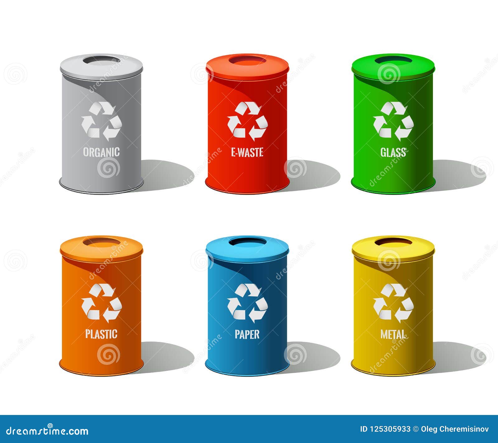 Garbage Can Set Isolated On White Background. Vector Different Color ...