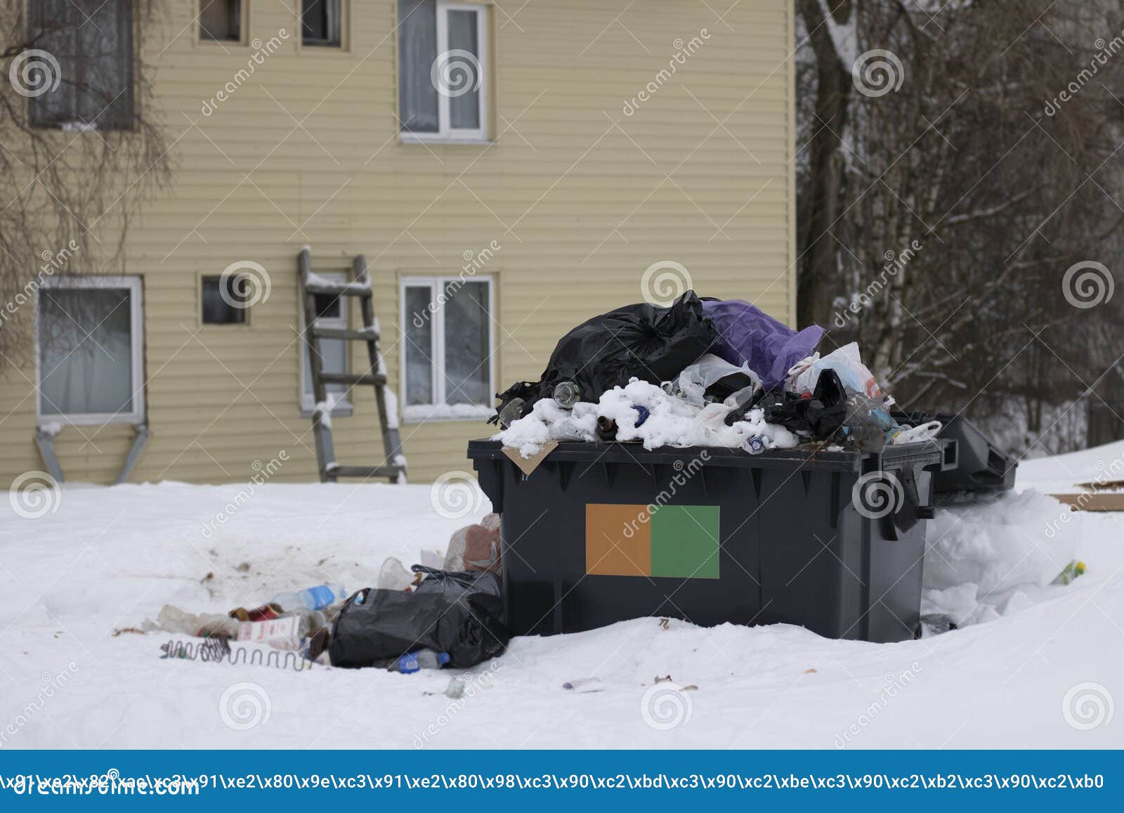 The Garbage Can on the Street is Full, There is a Lot of Garbage Around ...