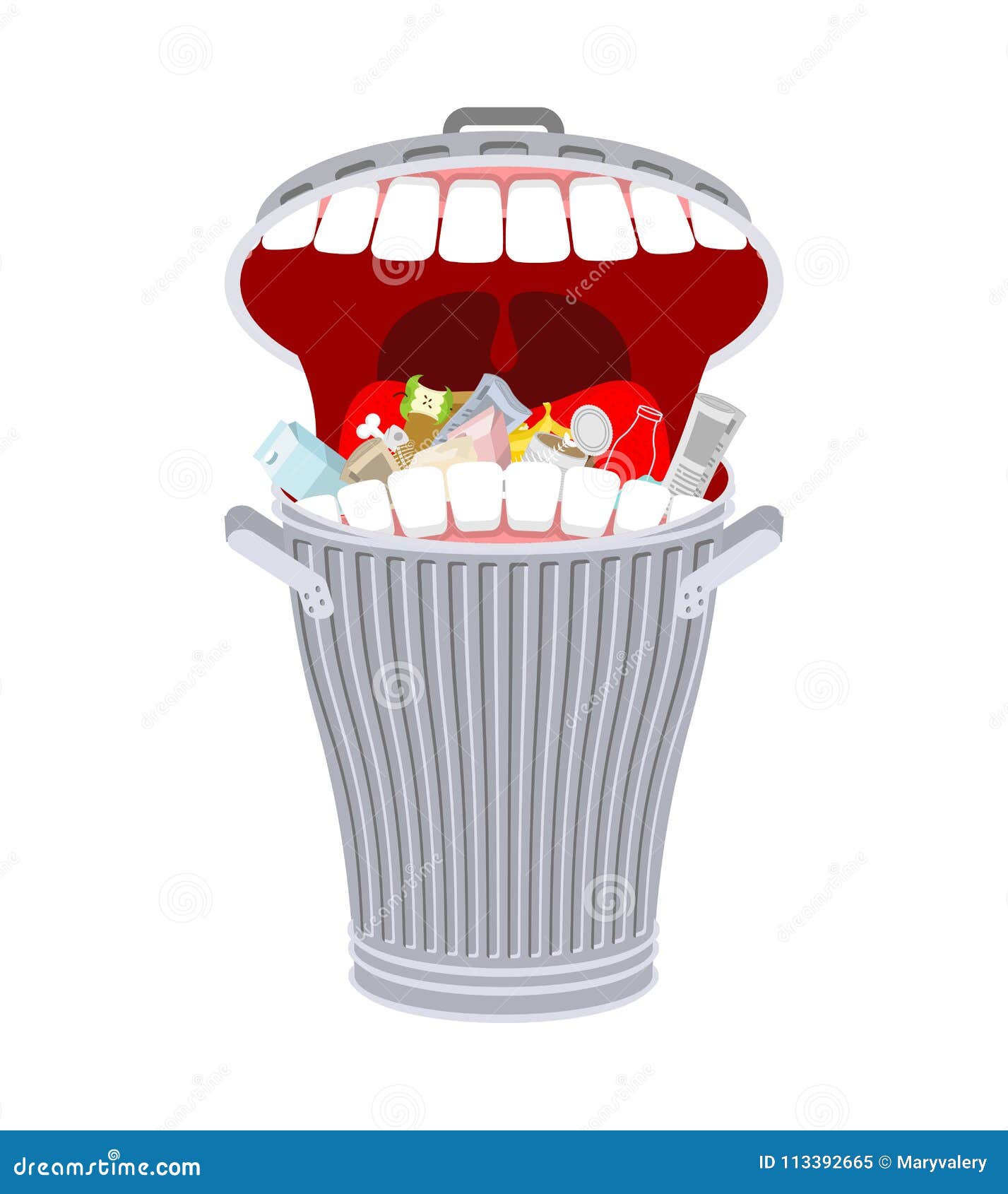 Garbage Can with Teeth. Trash Can Hungry Stock Vector - Illustration of ...