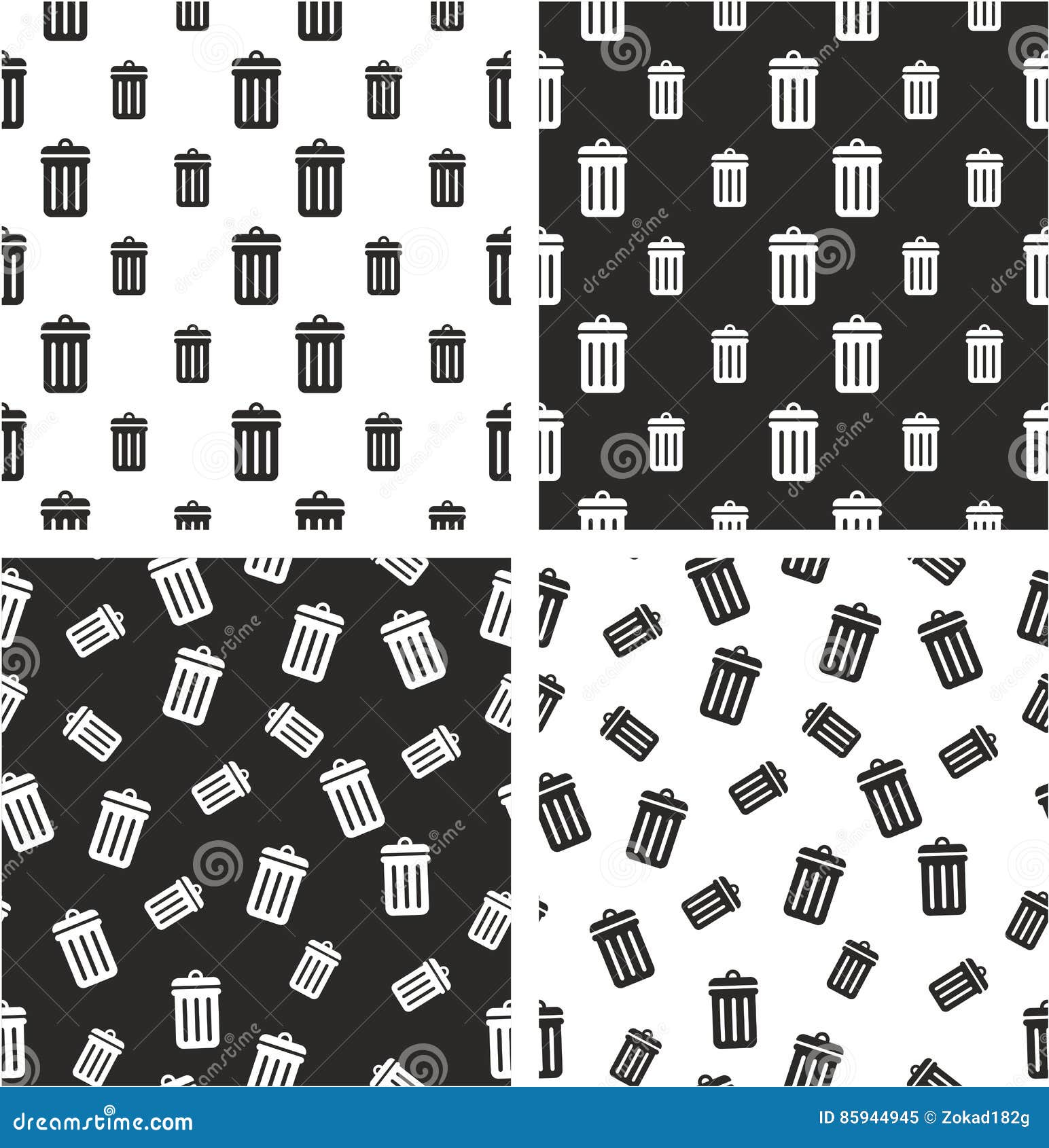 Garbage Can or Trash Can Big & Small Aligned & Random Seamless Pattern ...