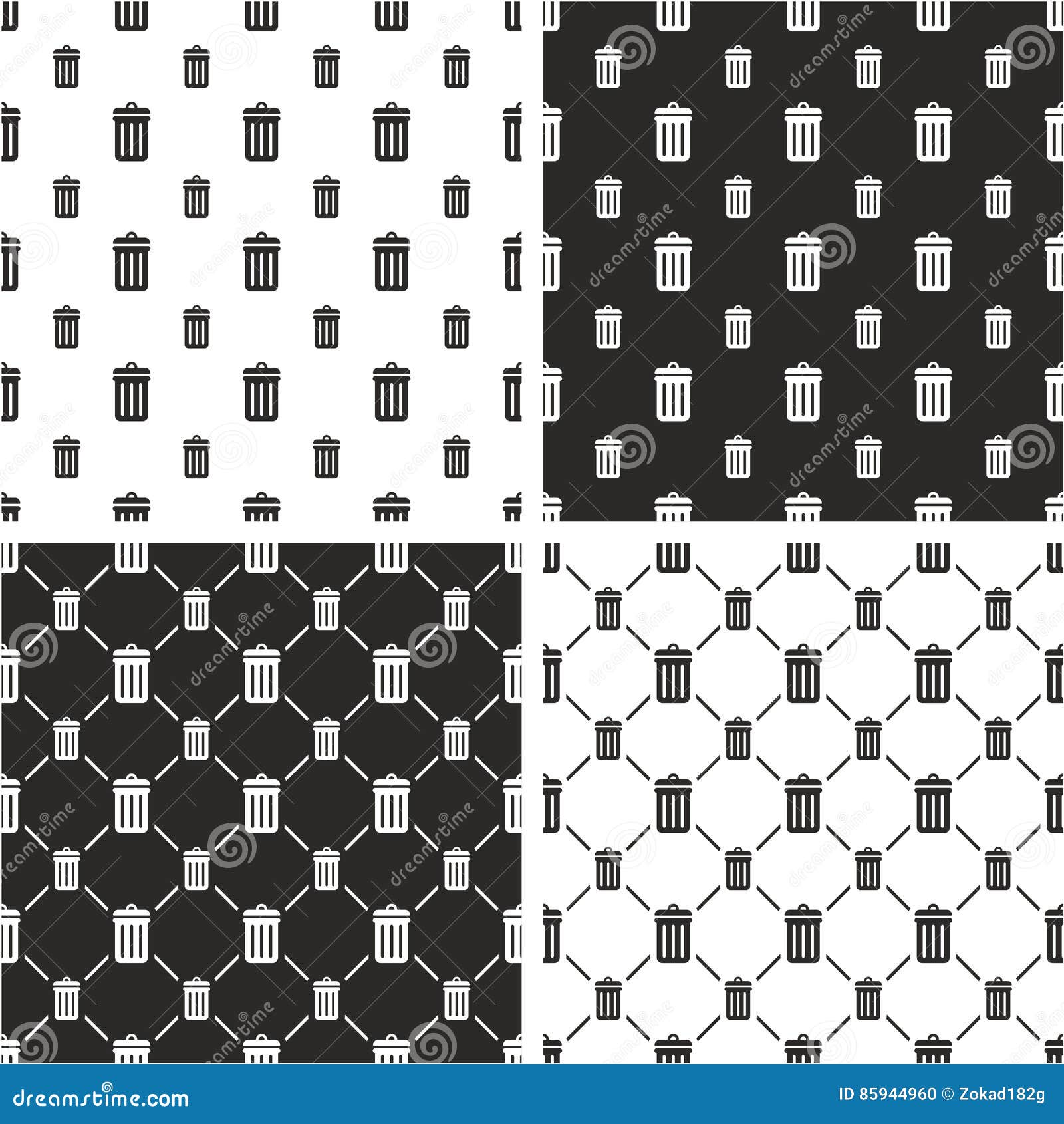 Garbage Can or Trash Can Big & Small Seamless Pattern Set Stock Vector ...
