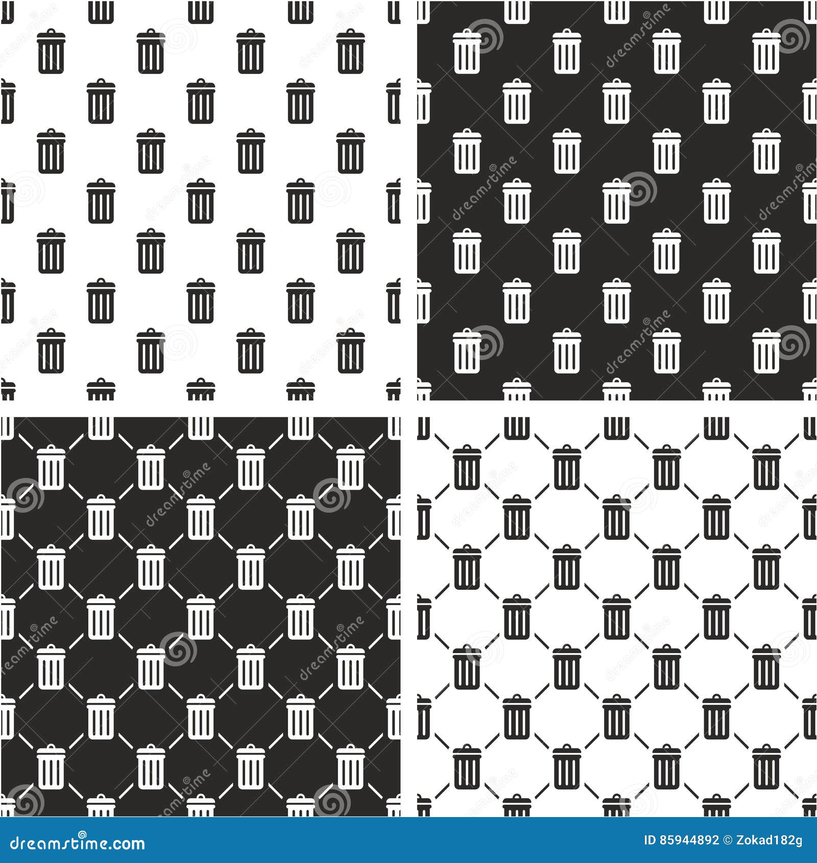 Garbage Can or Trash Can Seamless Pattern Set Stock Vector ...