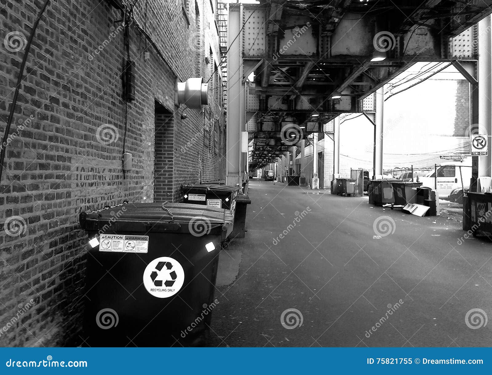 Garbage cans in an alley stock image. Image of subway - 75821755