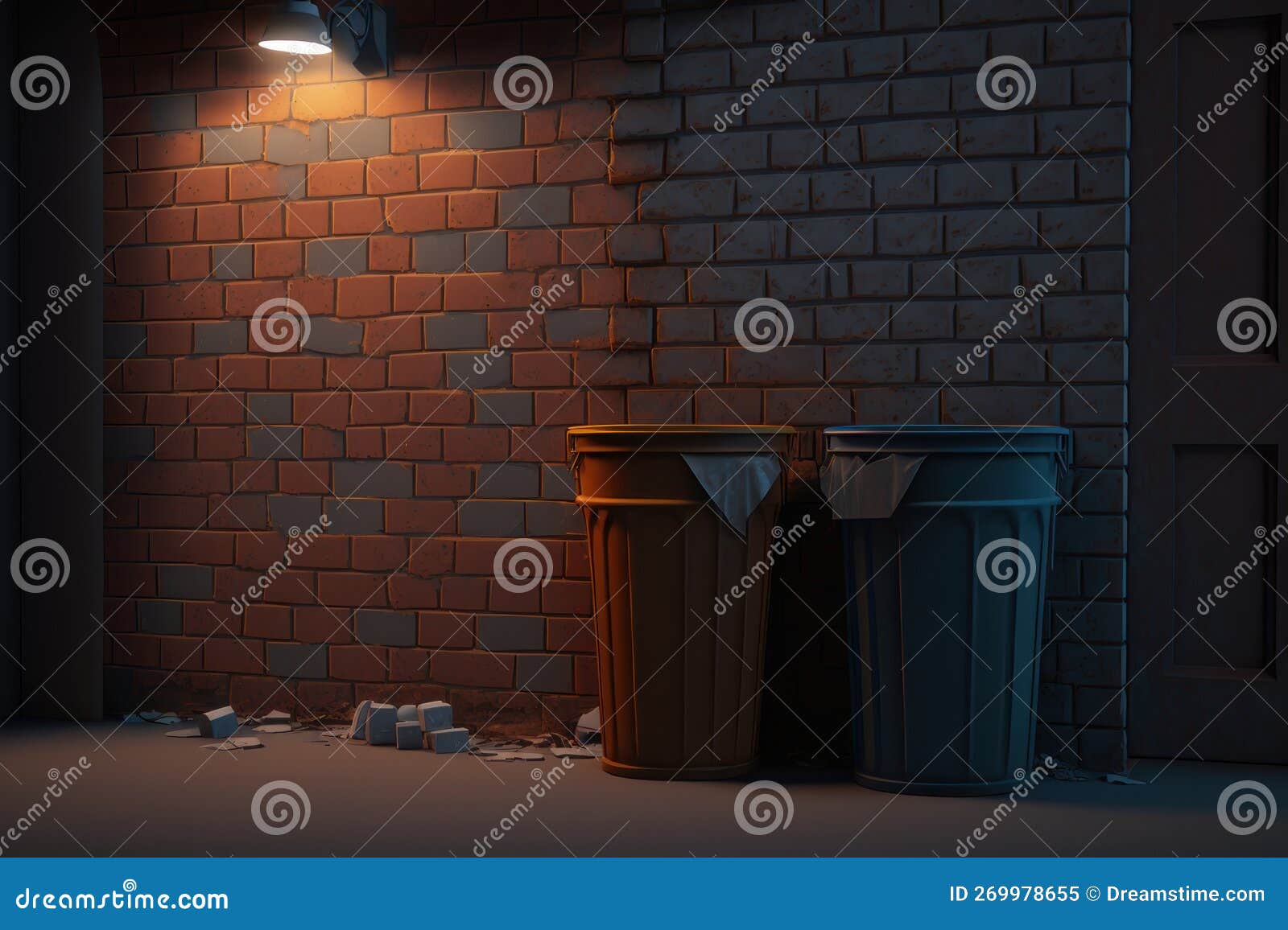 Garbage Cans on the Background of a Brick Wall. AI Generative Stock ...