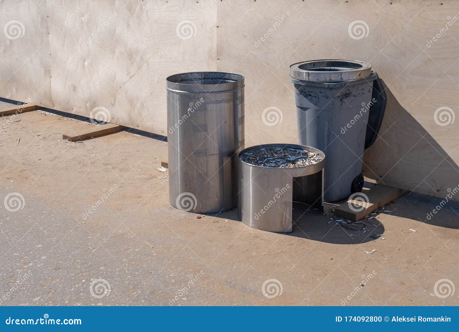 Garbage Cans with Cigarette Butts. on the Street of the City Stock ... Garbage Cans with Cigarette Butts. on the Street of the City Stock ...