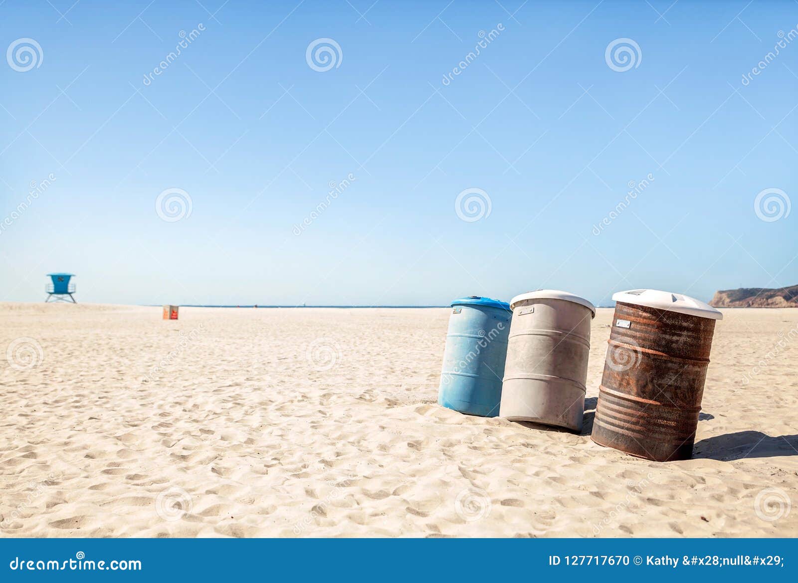 Garbage Cans on a Deserted Beach Stock Photo - Image of ocean ...