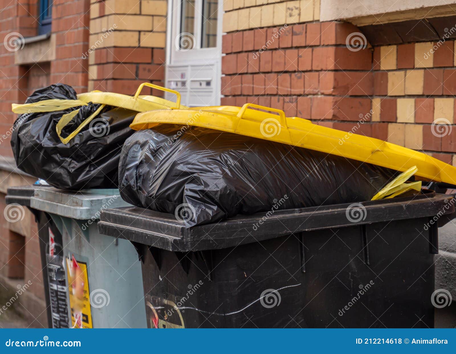 Garbage Cans Full of Plastic Garbage Stock Photo - Image of collection ...