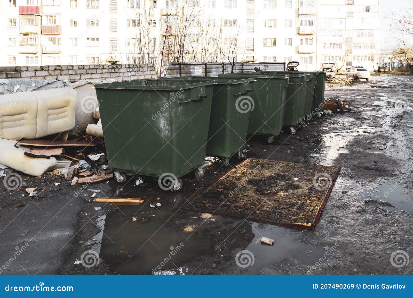 Garbage Cans in a Provincial Russian Yard and a Chic Carpet Stock Image ...
