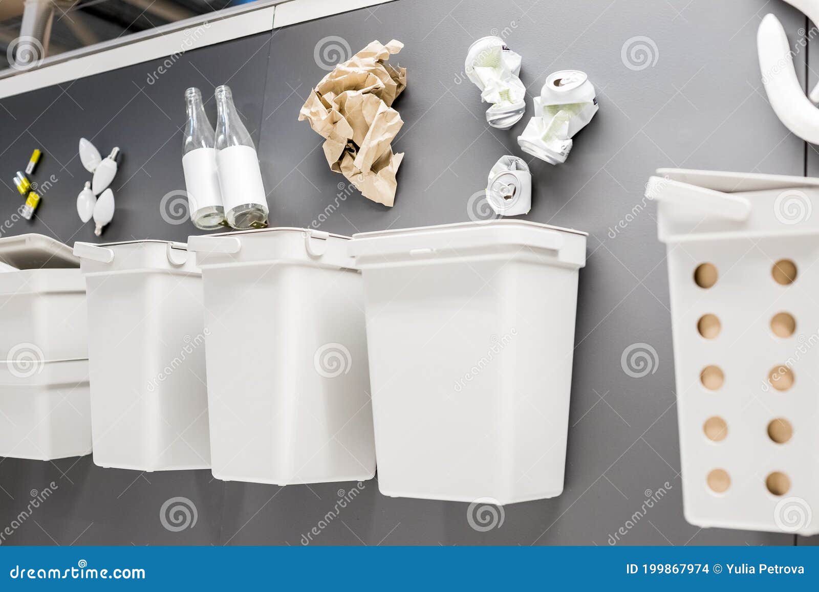 White Garbage Cans for Sorting Garbage.Four Decorative Trash Bins for ...