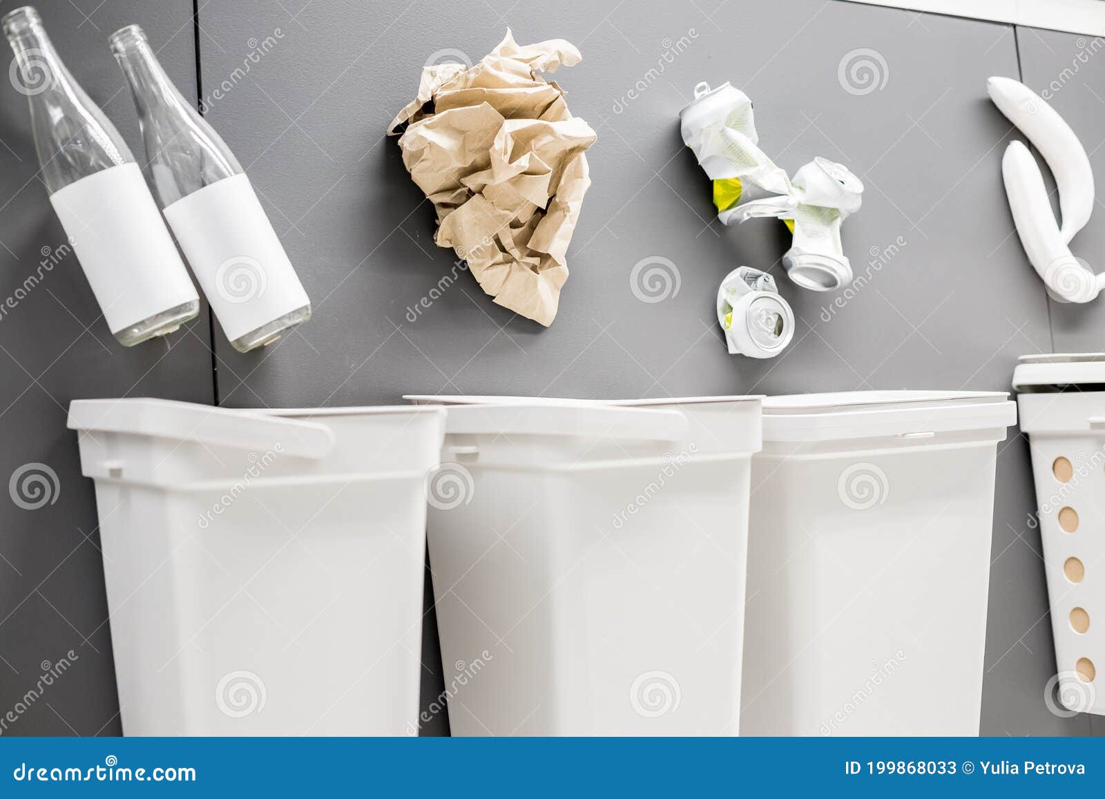 White Garbage Cans for Sorting Garbage.Four Decorative Trash Bins for ...