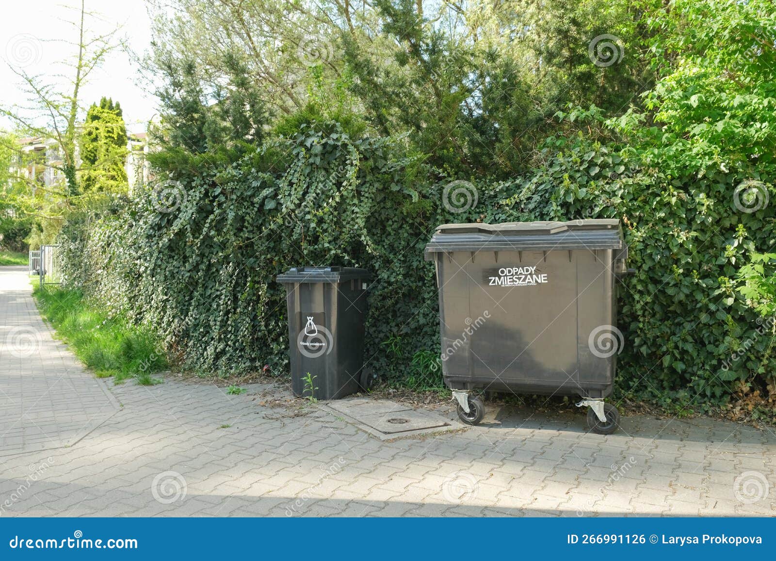 Garbage Cans Stand on the Street Stock Photo - Image of pollution, city ...