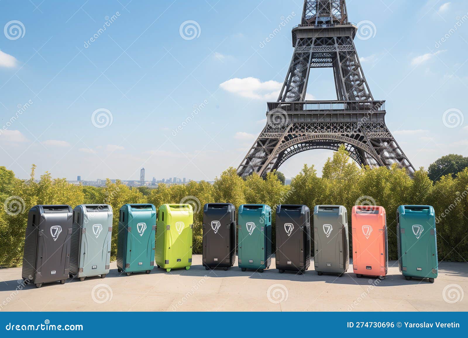 Garbage Cans Standing at Eiffel Tower in Paris. Keep the Area Clean ...