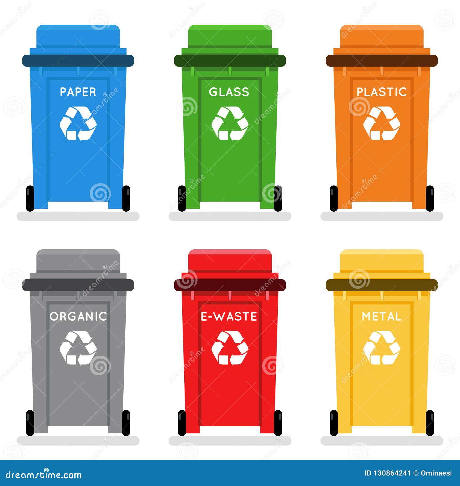 Garbage Cans Trash Separation Recycling Isolated Flat Design Icons Set ...