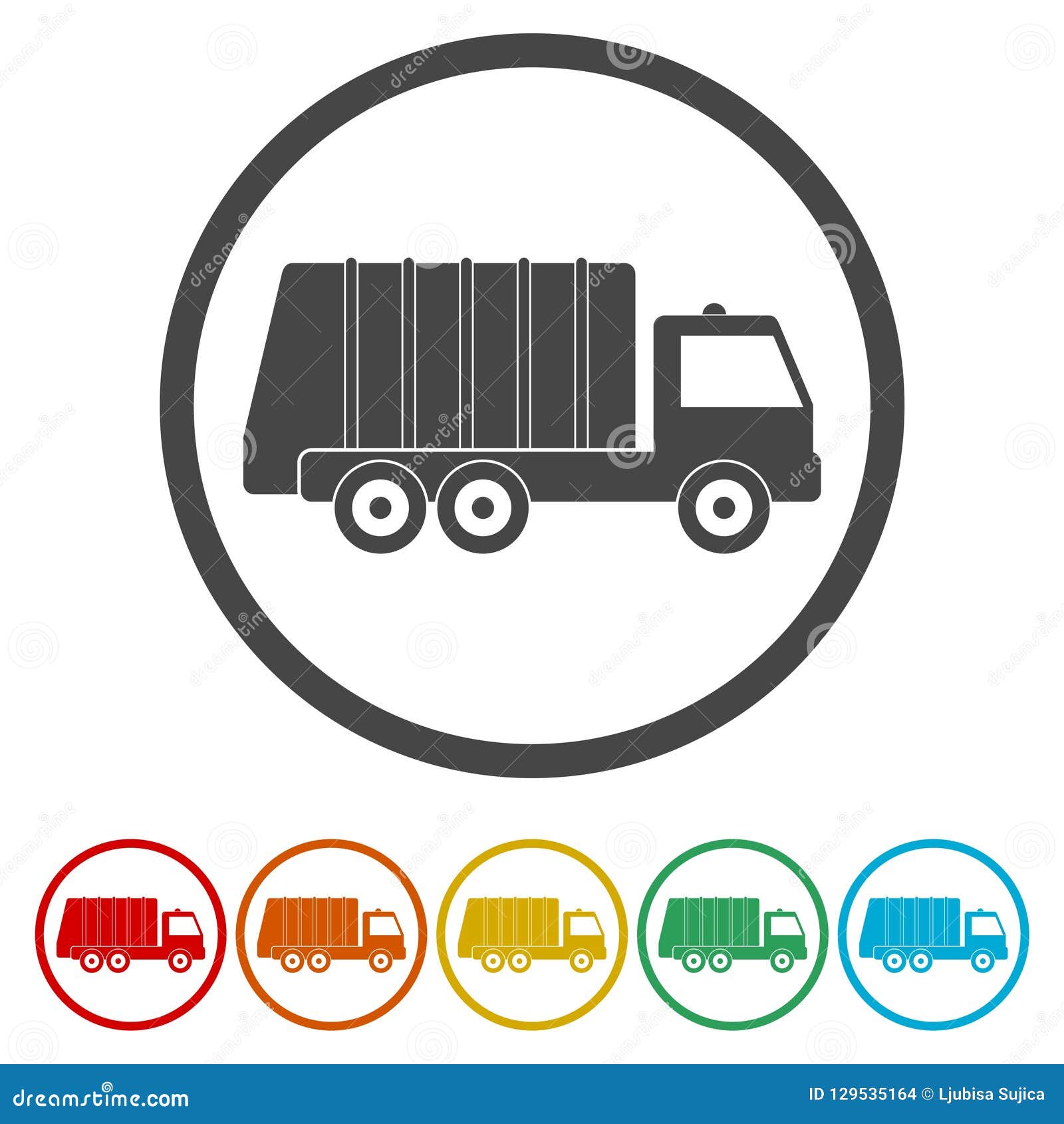 Garbage Car with Recycle Icon. Thin Circle Design. Vector Illustration ...