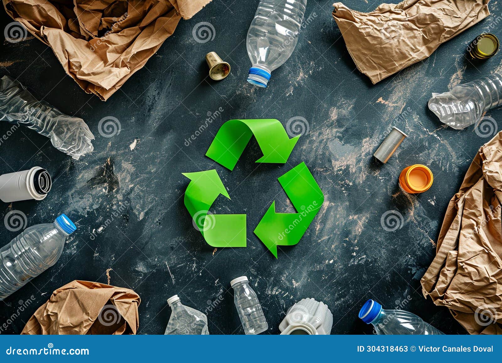 Garbage Circle. Different Types Of Garbage Around The Recycling Symbol ...