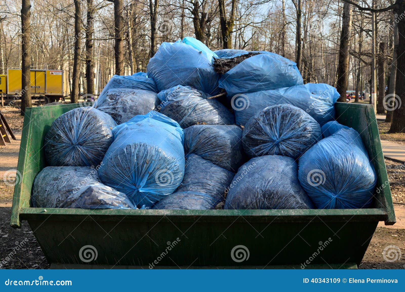 Garbage Collection in the City Park Stock Image - Image of bags, leaves ...