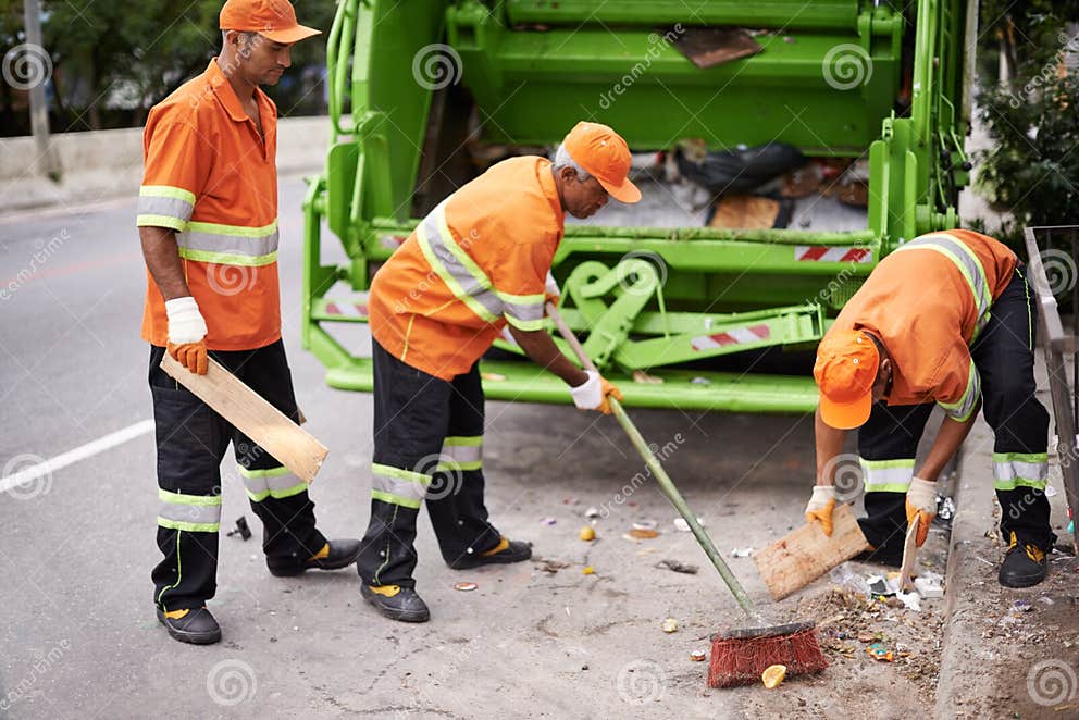 Garbage Collection Day. a Garbage Collection Team at Work. Stock Image ...