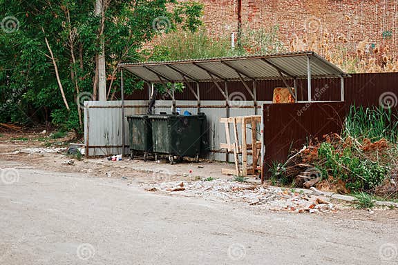 Garbage Collection Site. Two Trash Dumpsters Stock Image - Image of ...