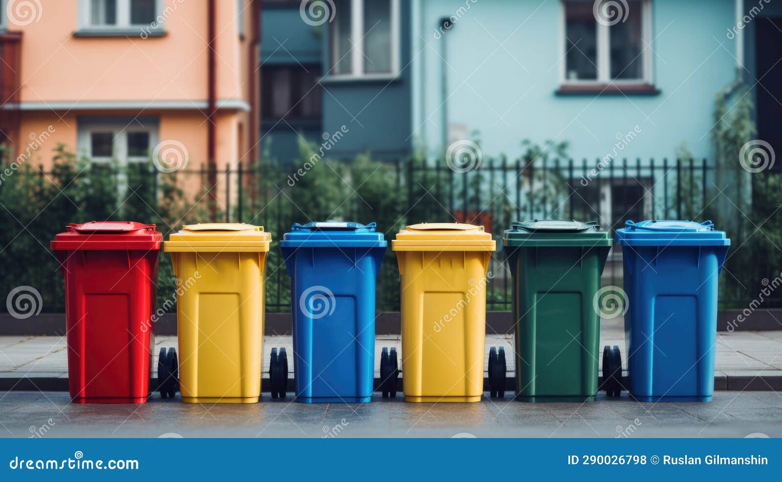 Garbage in Colored Trash Cans with Sorted Garbage. Sorting Garbage by ...