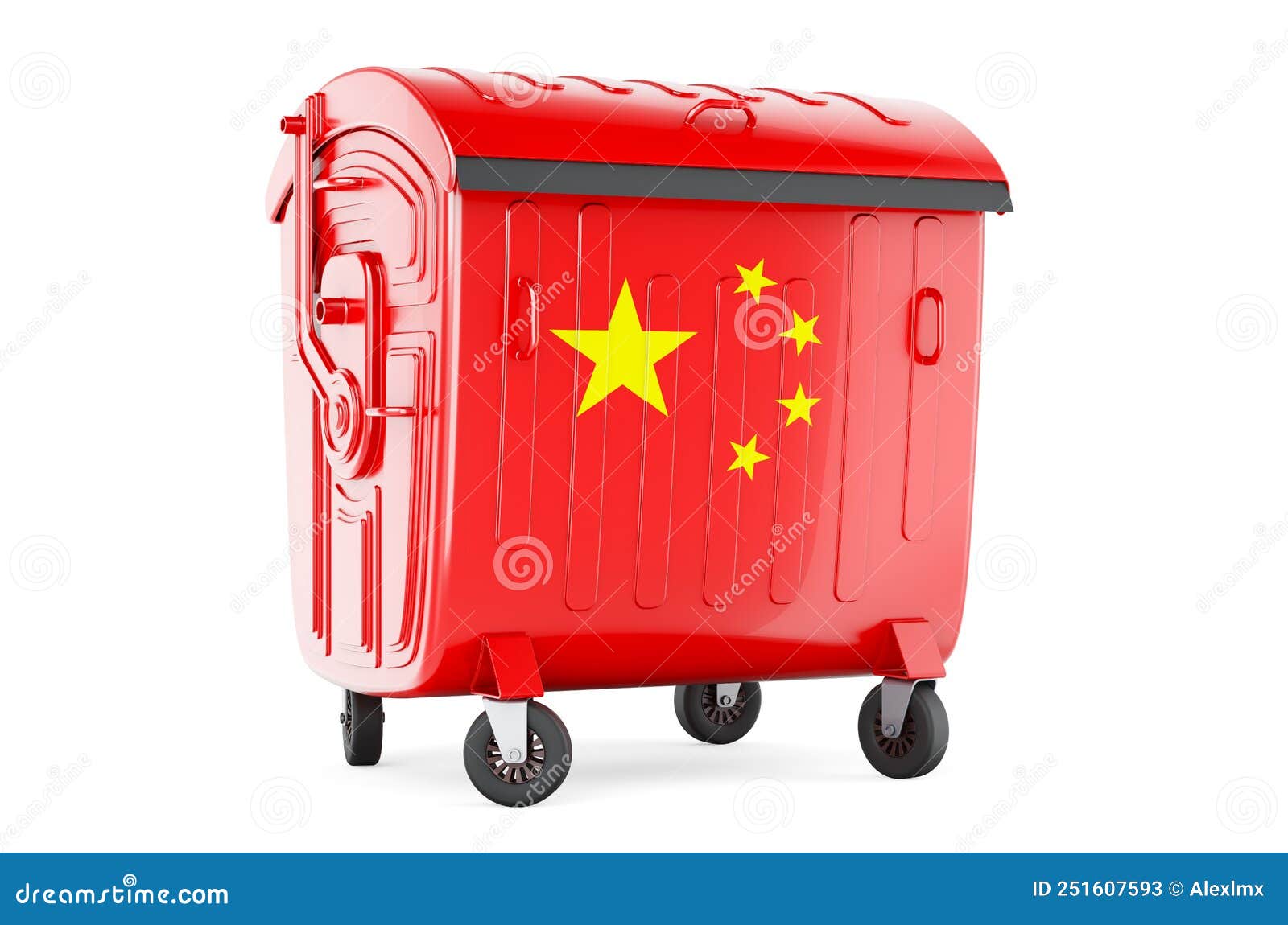 Garbage Container with Chinese Flag, 3D Rendering Stock Illustration ...