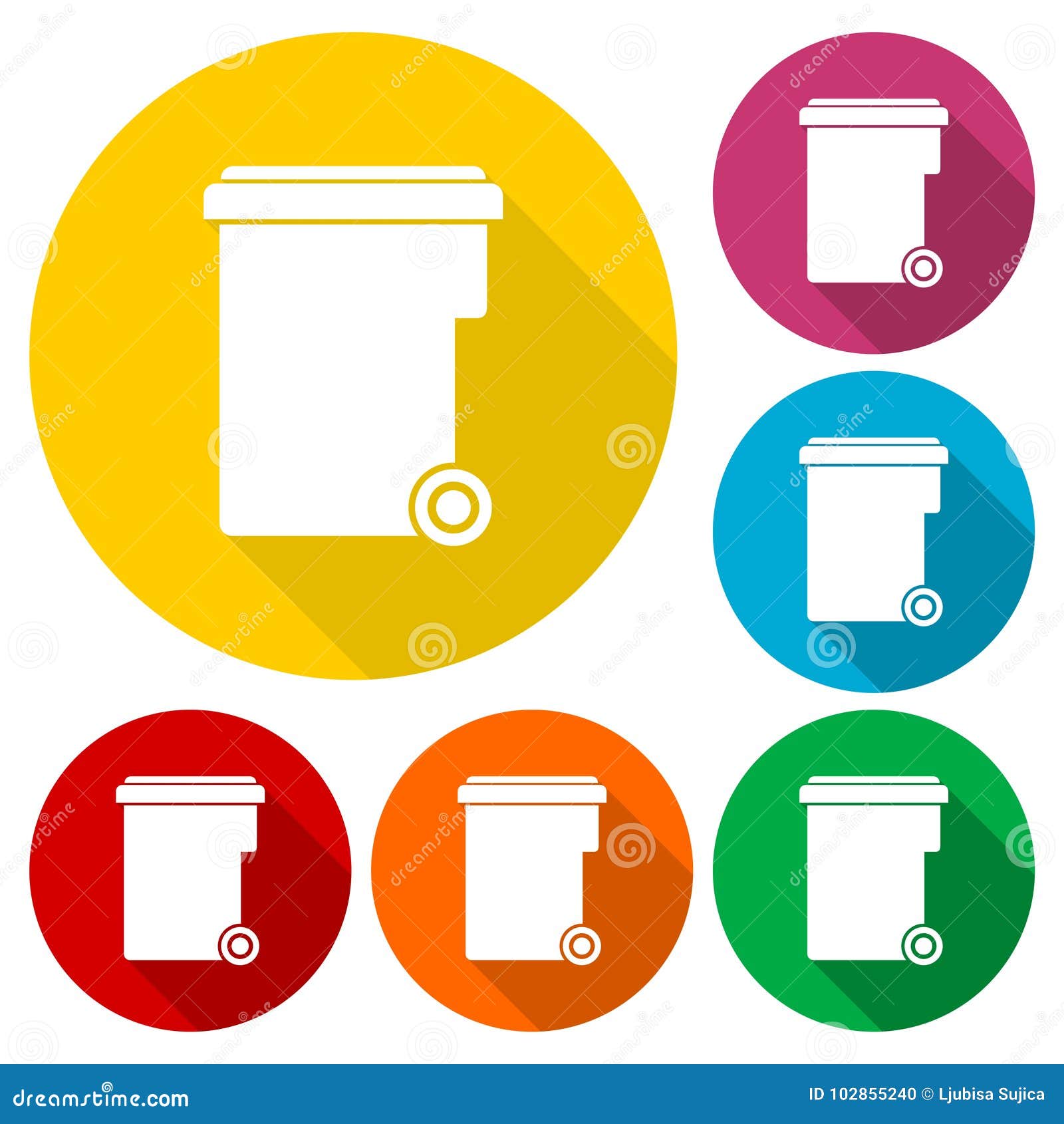Garbage Container Icons Set with Long Shadow Stock Vector ...