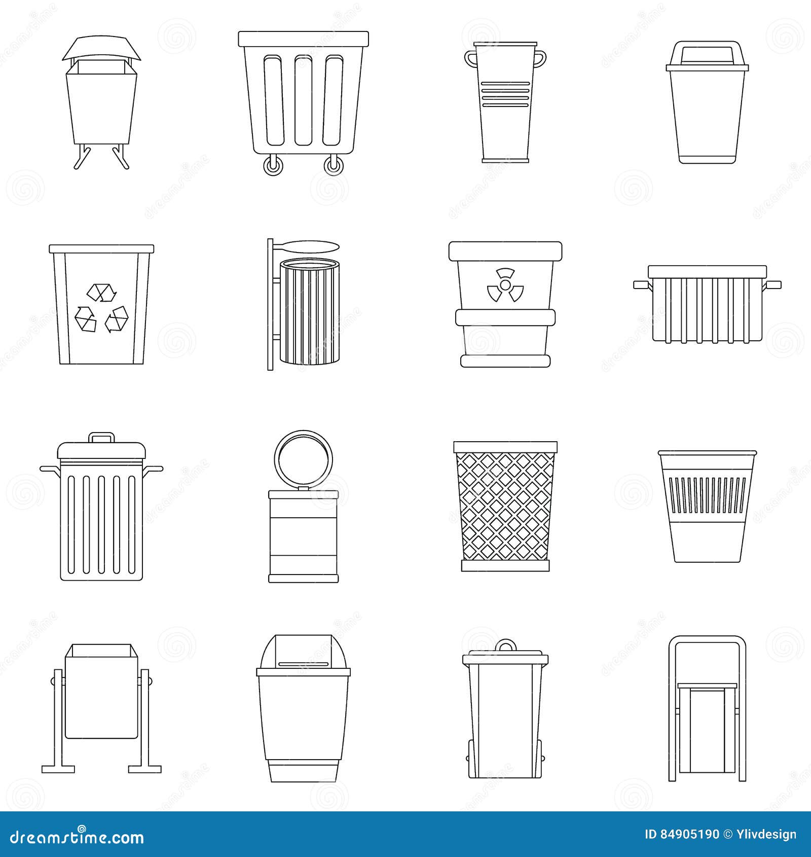 Garbage Container Icons Set, Outline Style Stock Vector - Illustration ...