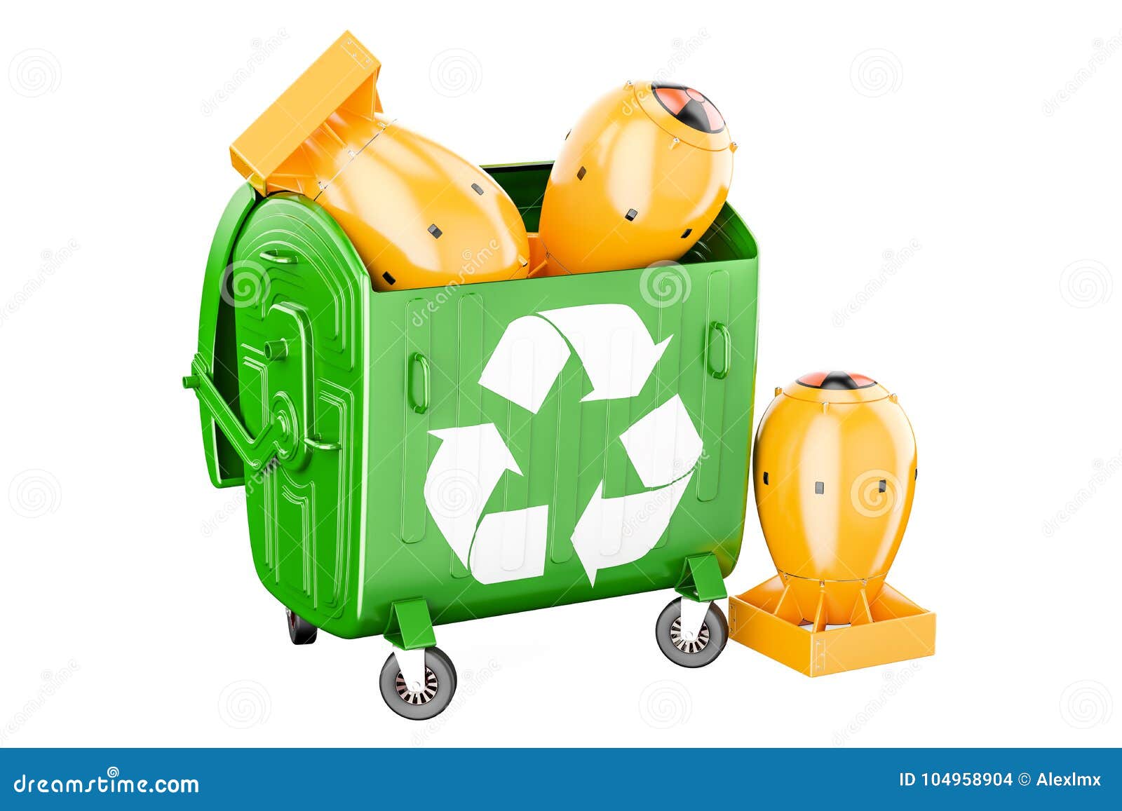 Garbage Container with Nuclear Bombs. Recycling and Disposal Con Stock ...