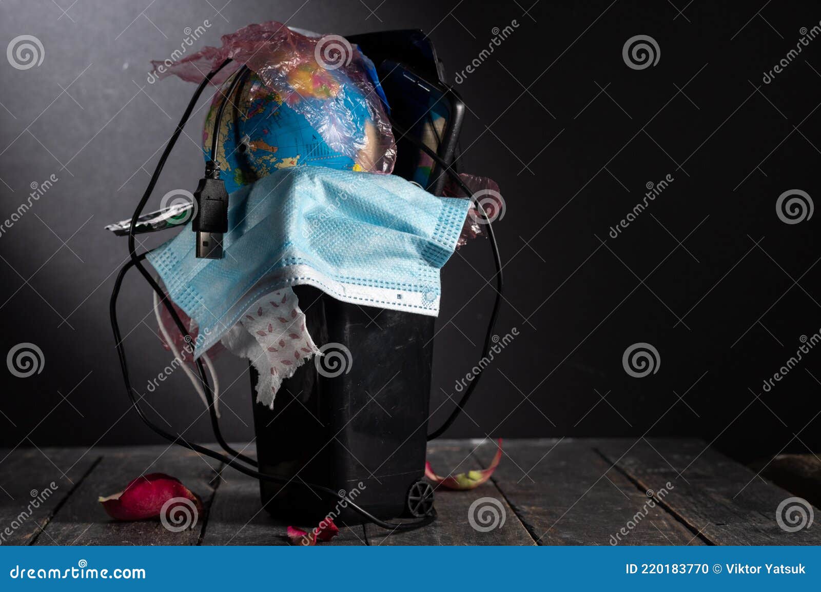 Garbage Container with Garbage. Various Garbage in the Bin. a Beam of ...