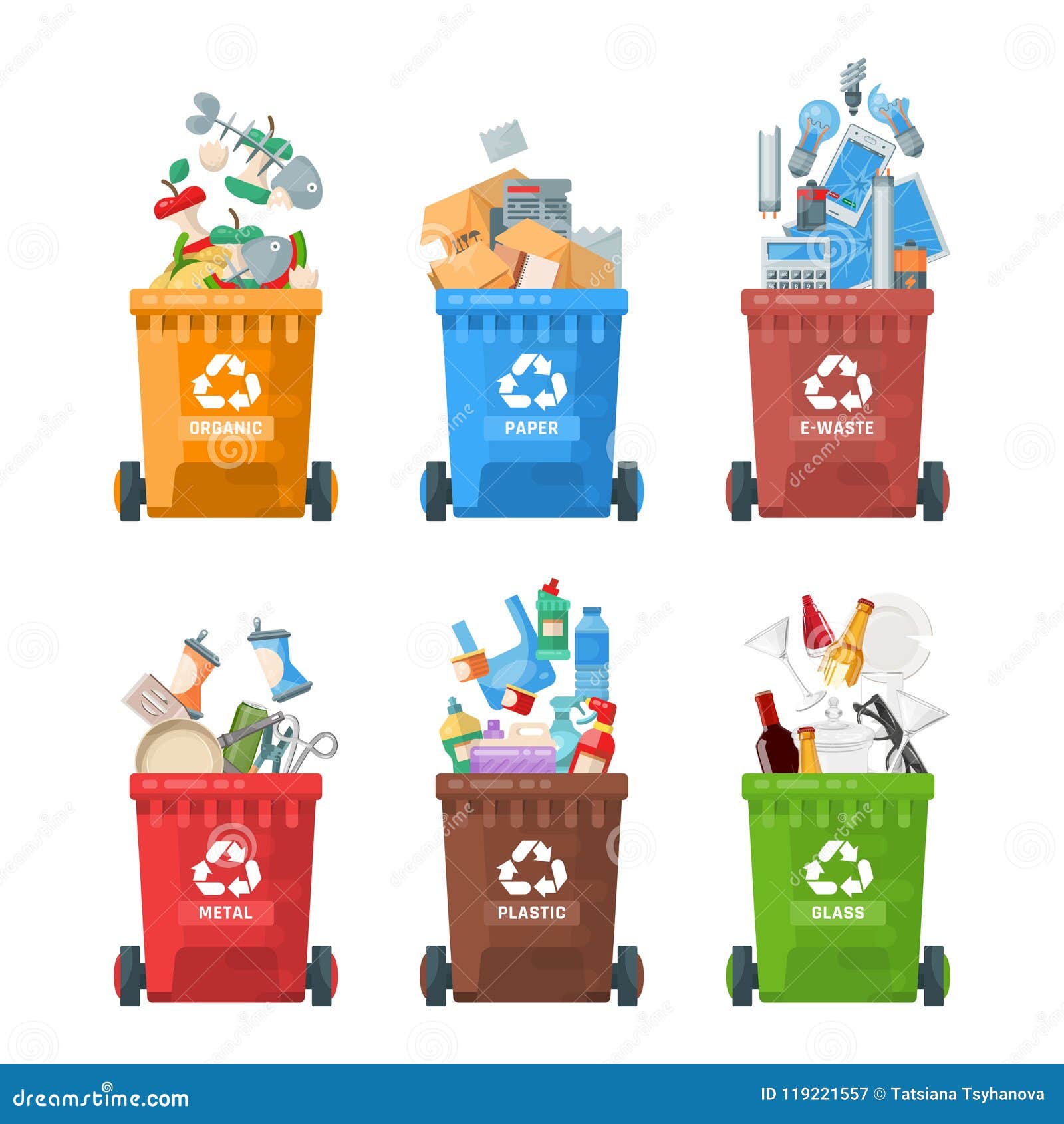 Garbage Container Vector Illustration in Modern Style. Trash Can Set ...