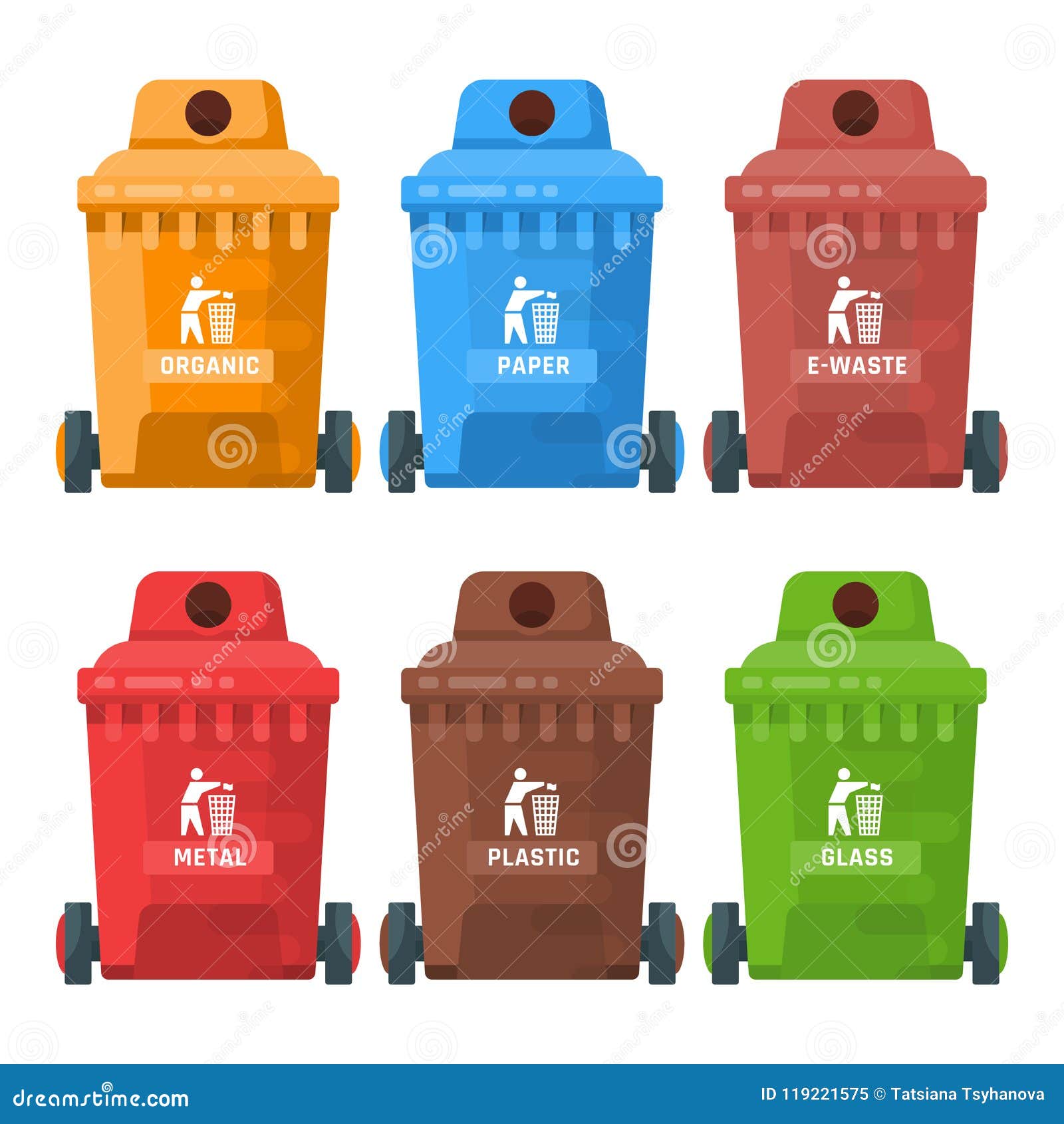 Garbage Container Vector Illustration Set in Modern Style. Trash Can ...