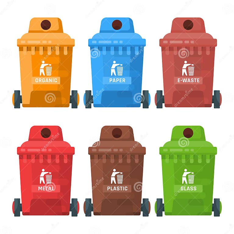 Garbage Container Vector Illustration Set in Modern Style. Trash Can ...