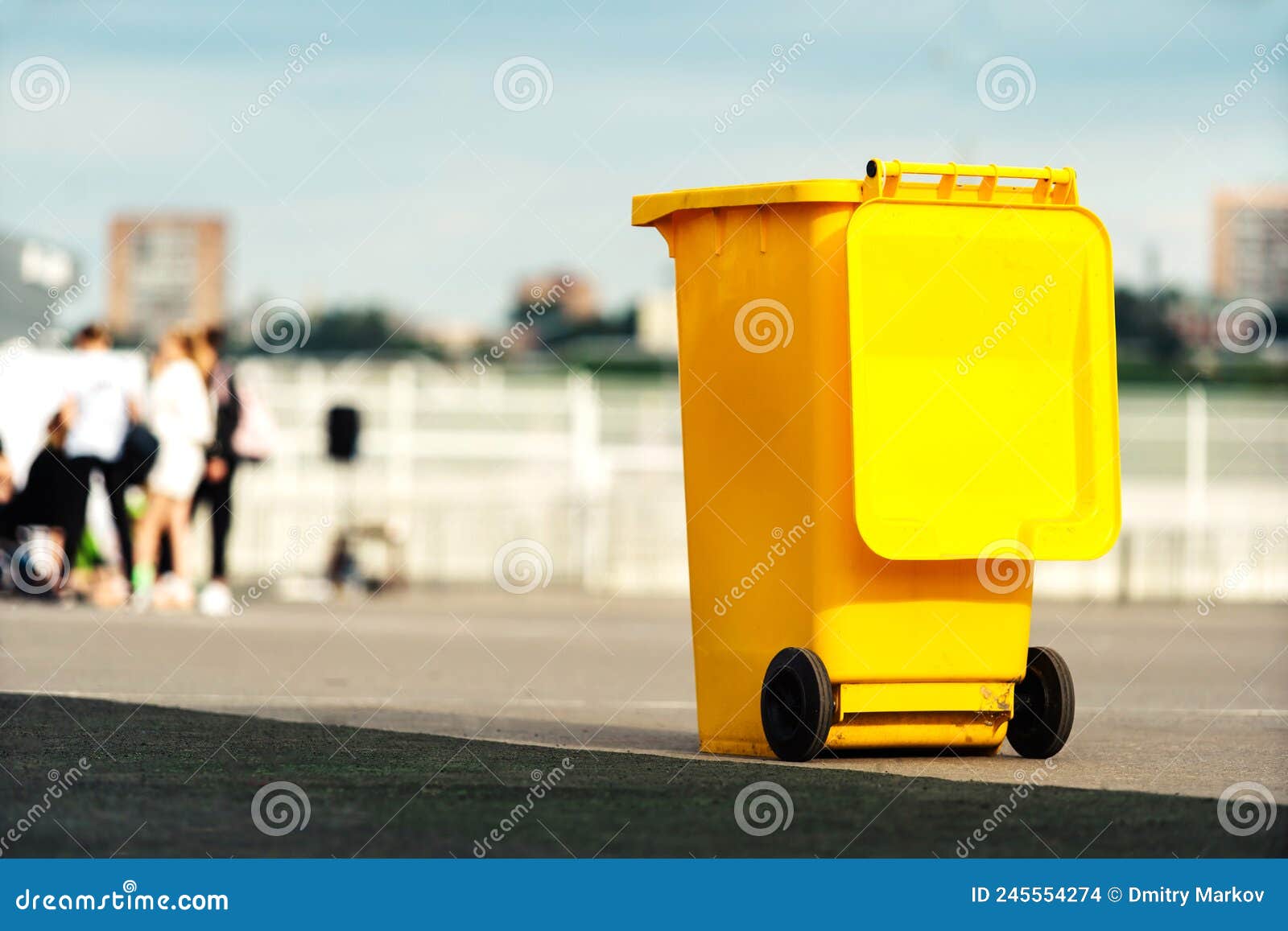 Garbage Container on Wheels, Installed on the Street of the City. Copy ...